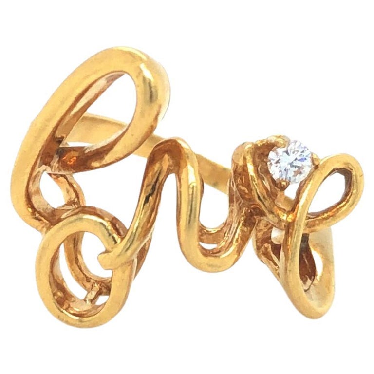 18 Karat Yellow Gold and Diamond Vintage Script Love Ring For Sale at ...