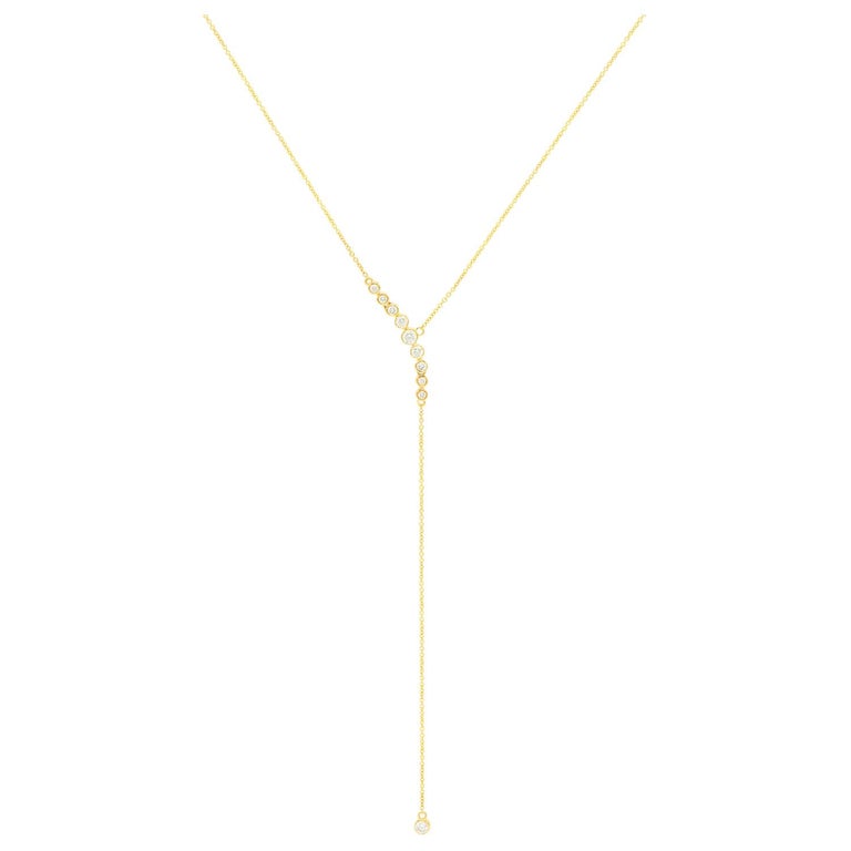 18 Karat Yellow Gold and Diamond "Y" Necklace For Sale at 1stDibs
