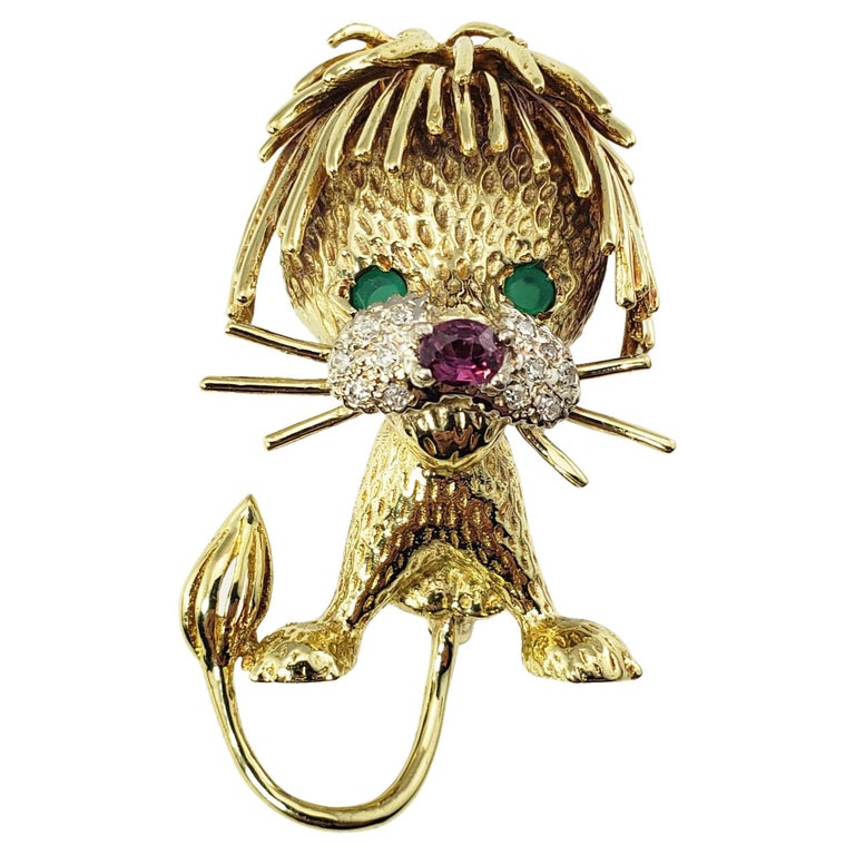 18 Karat Yellow Gold and Gemstones Lion Brooch/Pin For Sale at 1stDibs