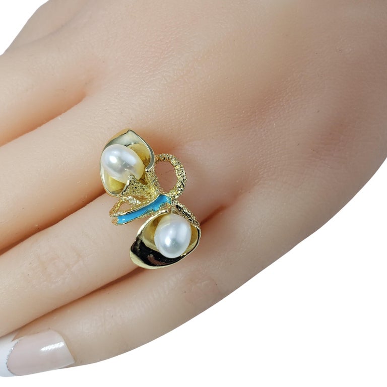 18 Karat Yellow Gold and Pearl Calla Lily Ring For Sale at 1stDibs