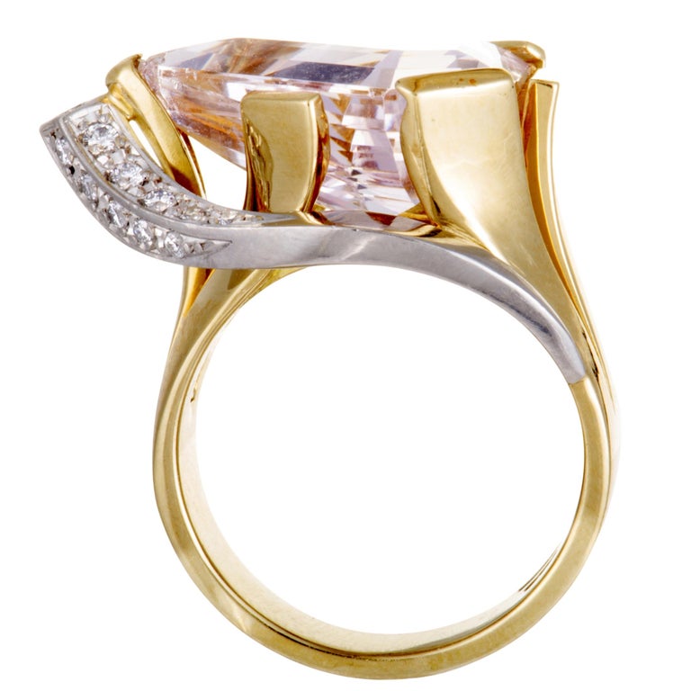 18 Karat Yellow Gold and Platinum Diamond Calf's Head-Cut Kunzite Ring ...