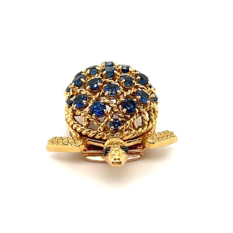 18 Karat Yellow Gold and Sapphire Turtle Brooch, by Cartier, circa 1950 ...