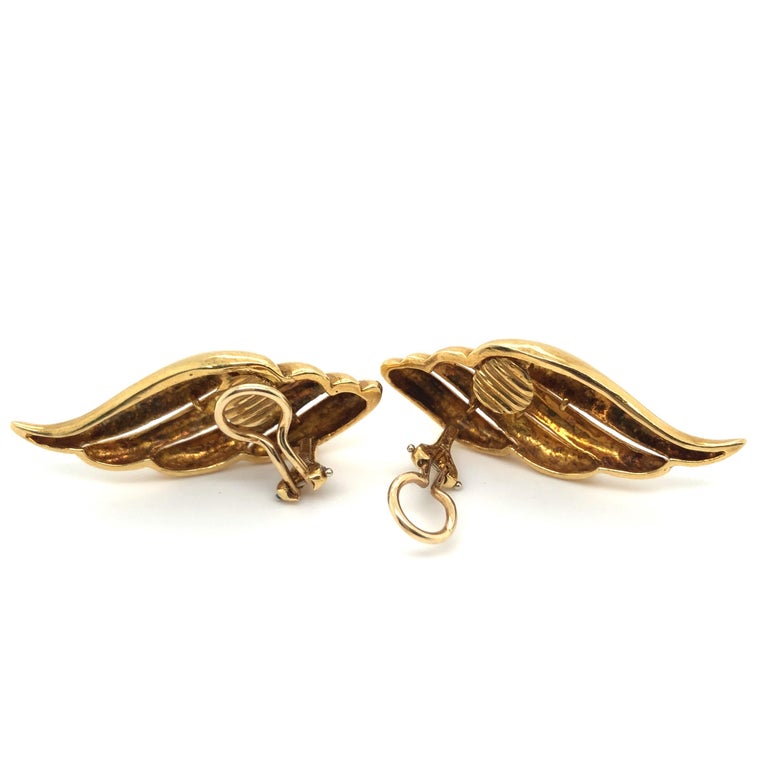 18 Karat Yellow Gold Angel Wings Ear Clips at 1stDibs