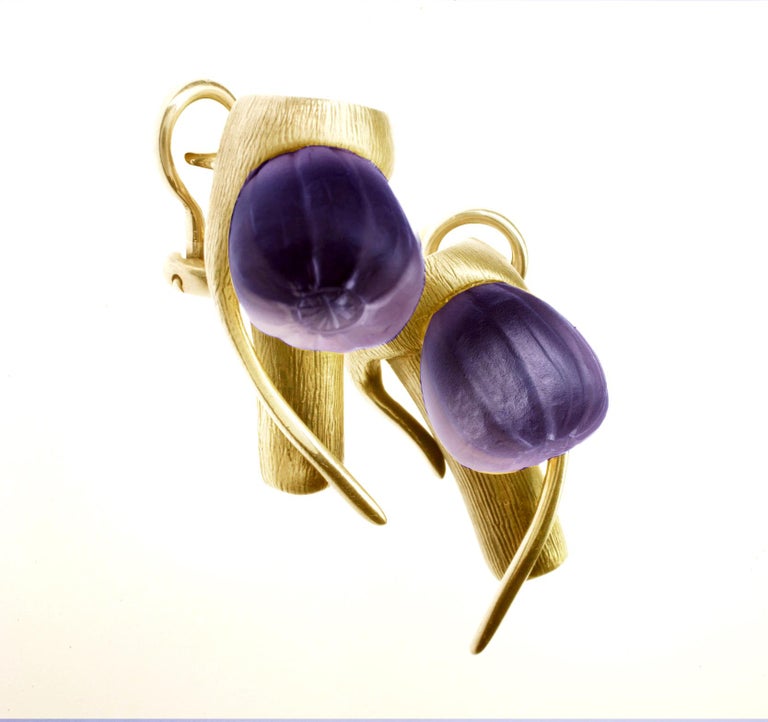 18 Karat Yellow Gold Art Nouveau Cocktail Fig Earrings with Amethysts ...