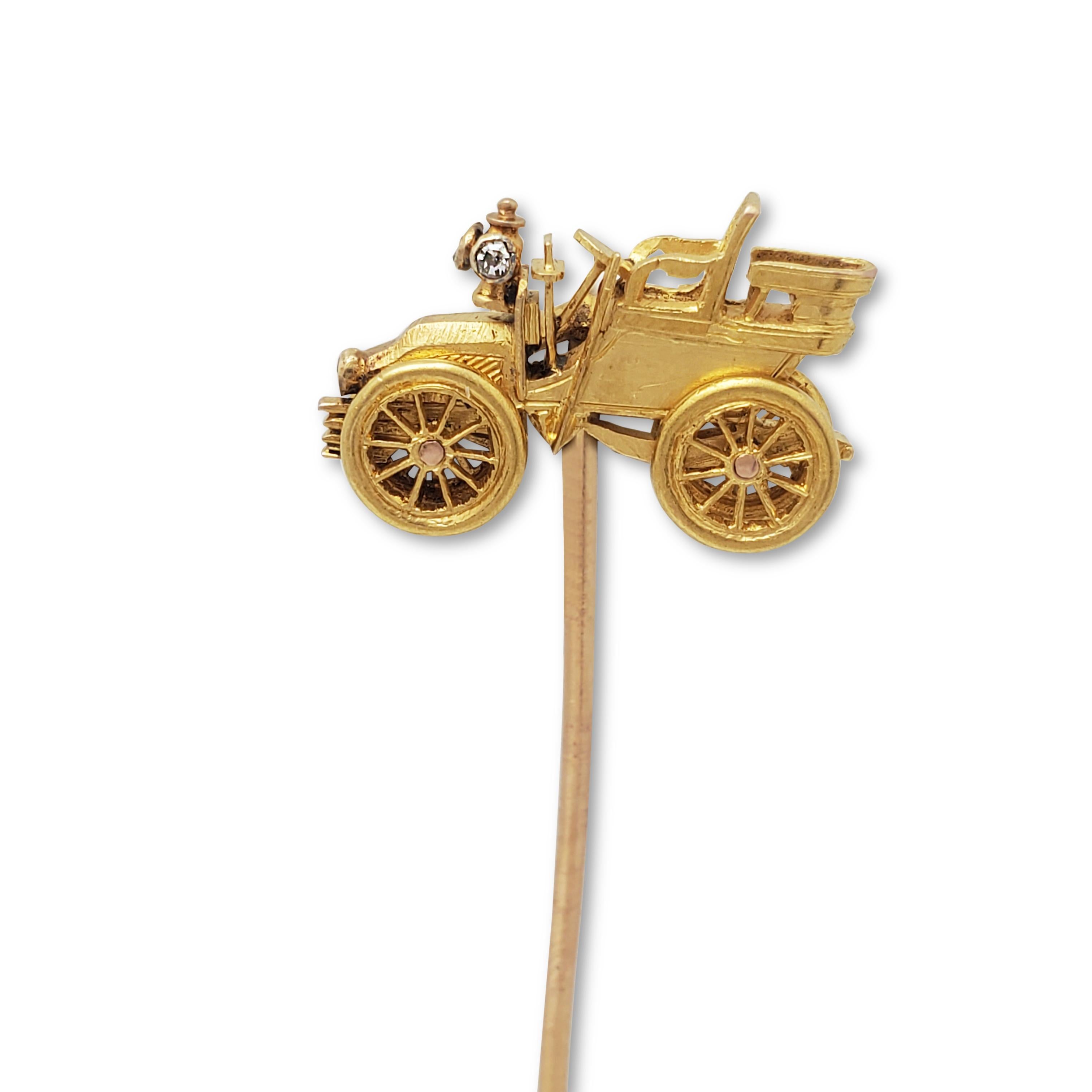 18 Karat Yellow Gold Articulated Car Stick Pin at 1stDibs