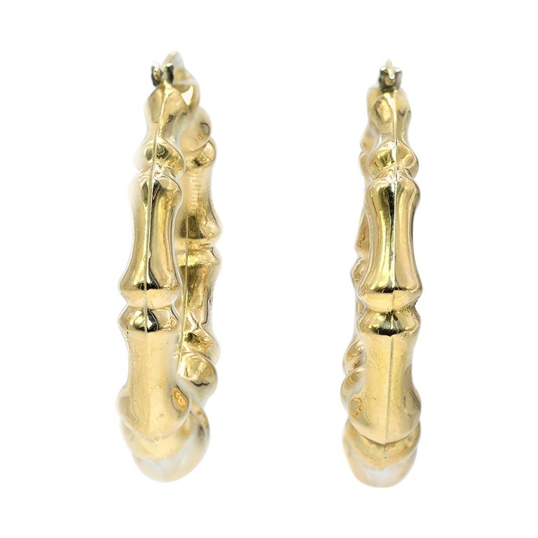 18 Karat Yellow Gold Bamboo Hoop Earrings For Sale at 1stDibs