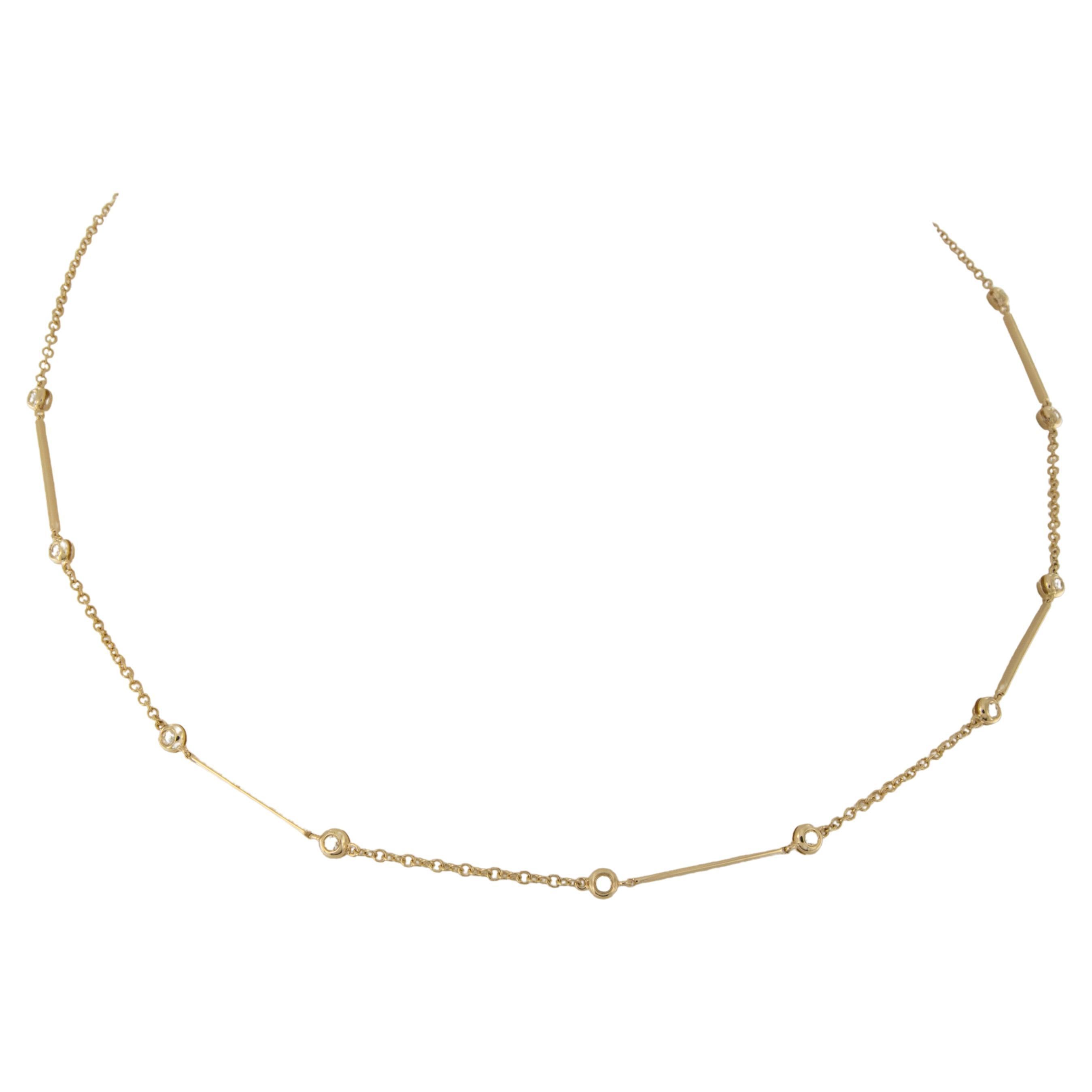Matinee-Length Diamond Quatrefoil Station Chain in Yellow Gold at 1stDibs