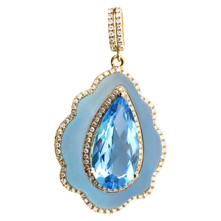 18 Karat Yellow Gold Blue Gem and Diamond Pendant PAP69451RMZZ For Sale ...