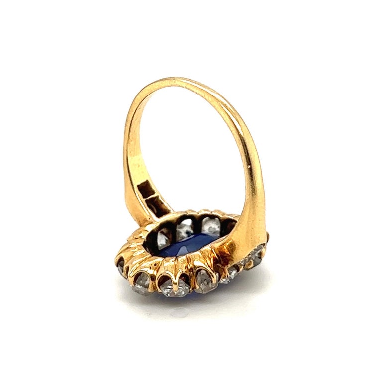 18 Karat Yellow Gold Ceylon Sapphire and Diamond Ring at 1stDibs