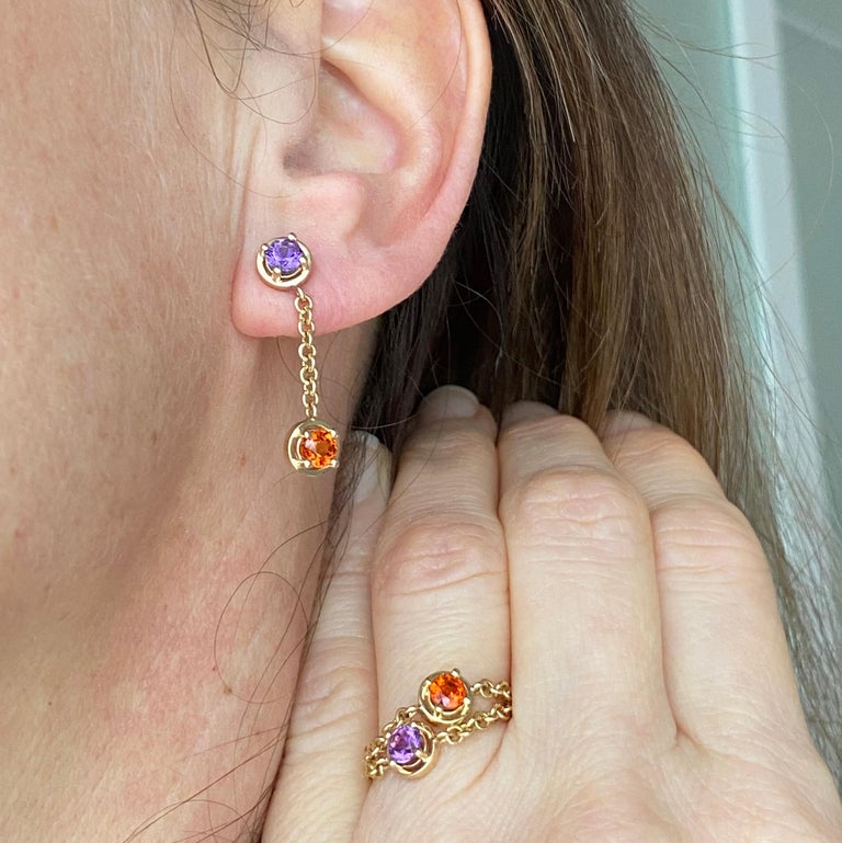 18 Karat Yellow Gold Chain Italian Amethyst Ring by Petronilla For Sale ...