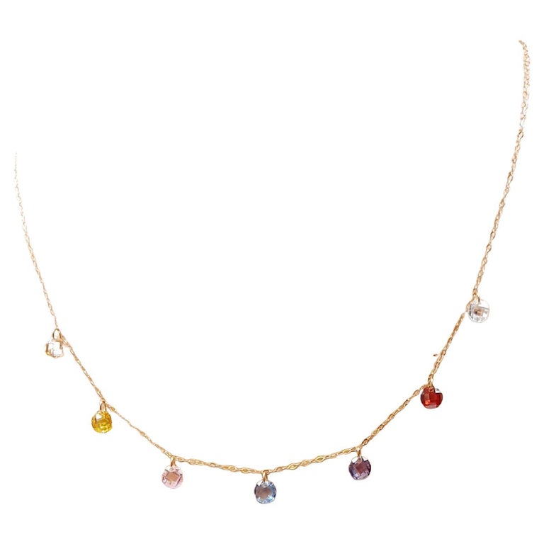 18 Karat Yellow Gold Choker with Seven Multicolored Stone Pendants For ...