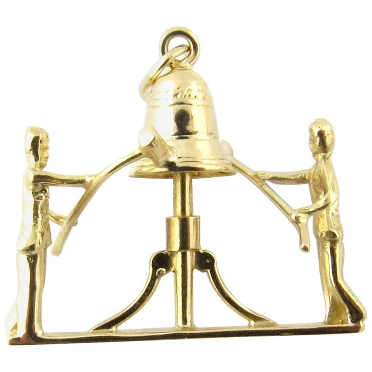 18 Karat Yellow Gold Church Bell with Ringers Charm at 1stDibs