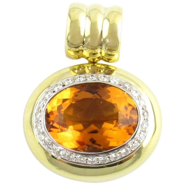 Pendentif en or jaune 18 carats avec citrine et diamants En vente sur ...