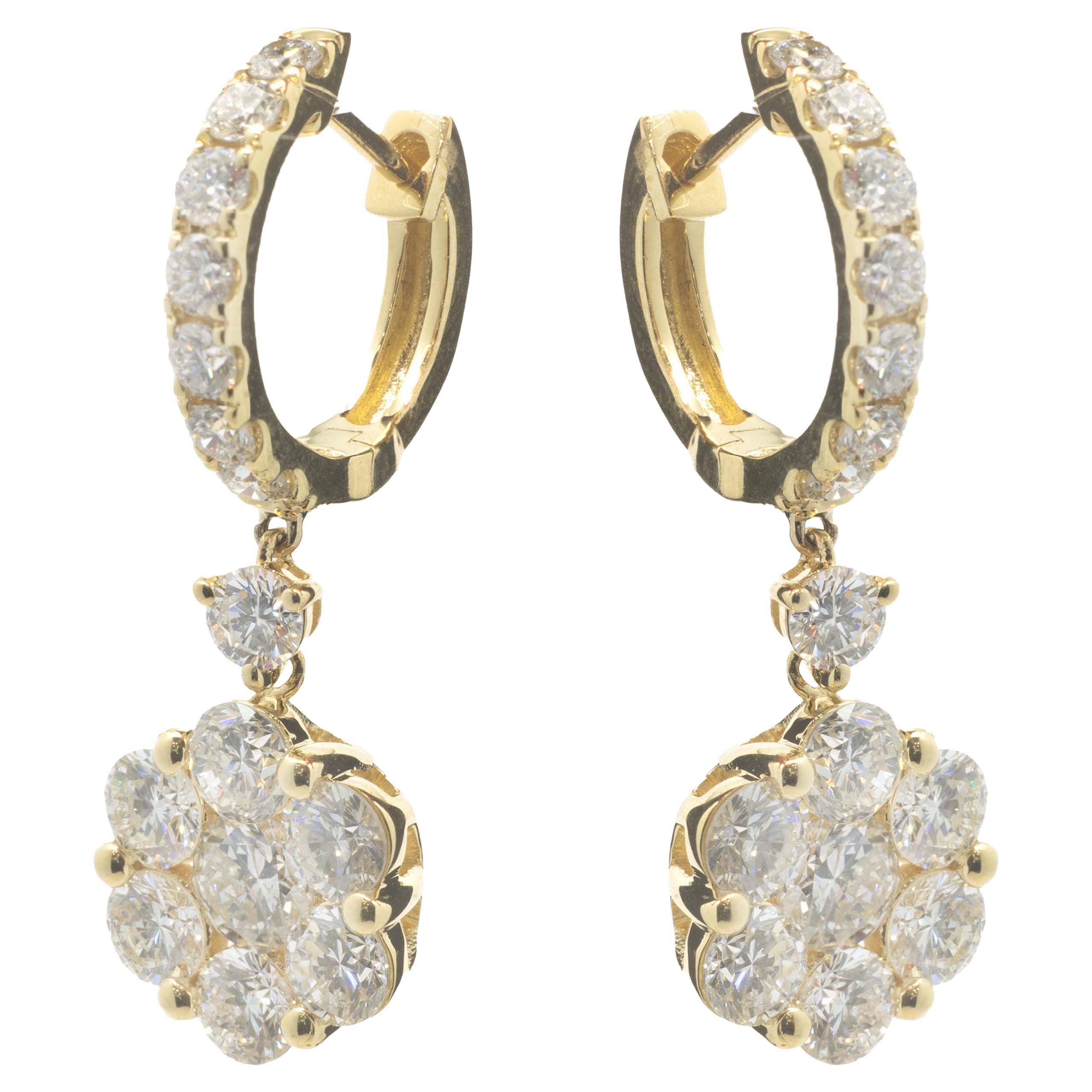 Drop Square Cluster Earrings 18 Karat For Sale at 1stDibs