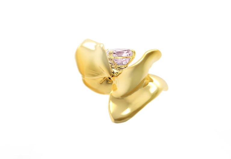 18 Karat Yellow Gold Contemporary Magnolia Stud Earrings with Spinels ...