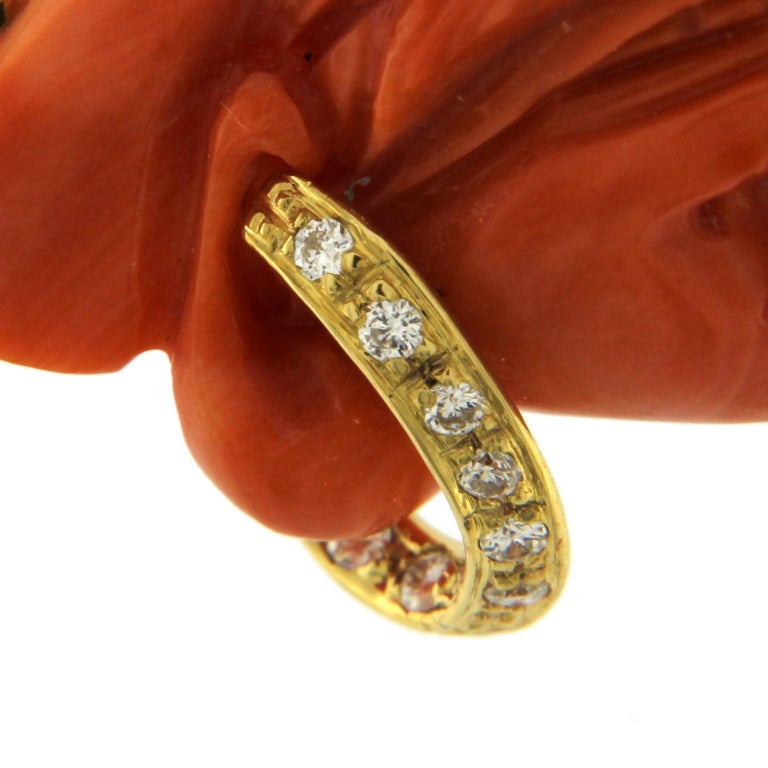 18 Karat Yellow Gold Coral Pin/Pendant with Diamonds For Sale (Free ...