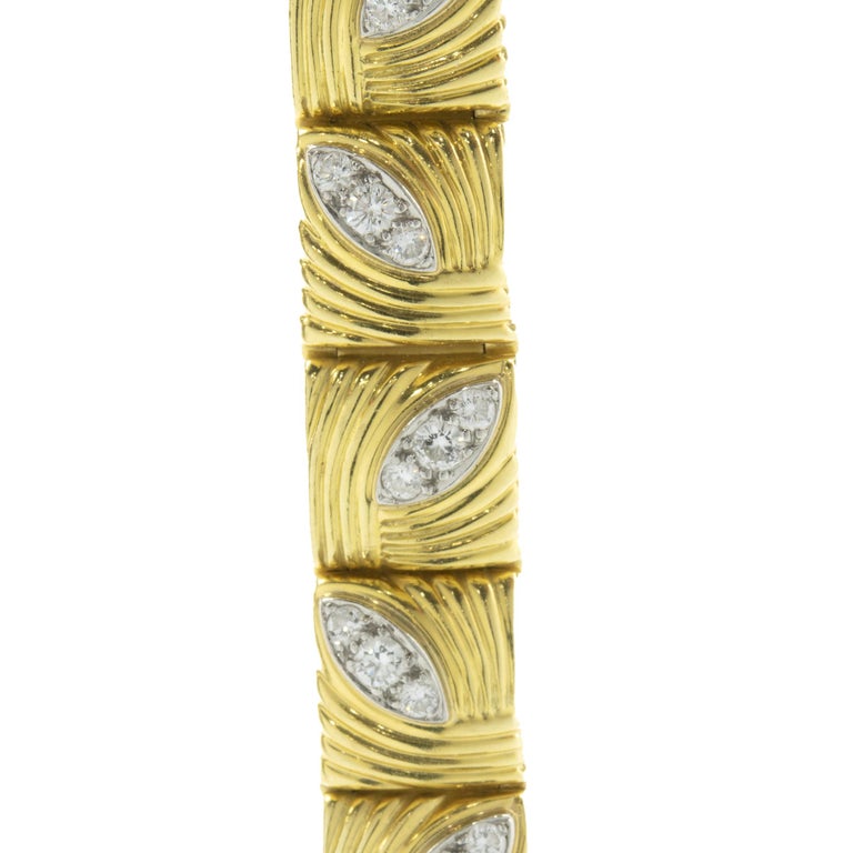 18 Karat Yellow Gold Crosshatch Square Link Diamond Bracelet at 1stDibs