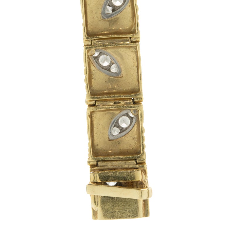 18 Karat Yellow Gold Crosshatch Square Link Diamond Bracelet at 1stDibs