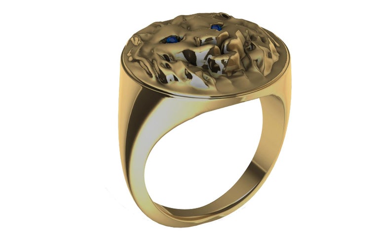 18 Karat Yellow Gold Custom Womens Leo Lion Signet Ring For Sale at 1stDibs