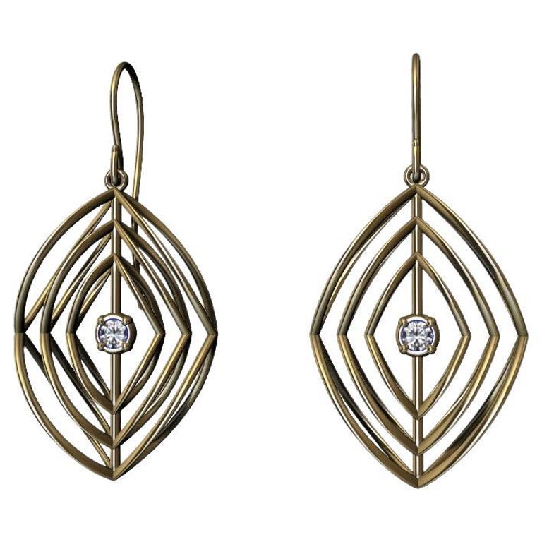 18 Karat Yellow Gold Diamond Rhombus Earrings For Sale at 1stDibs