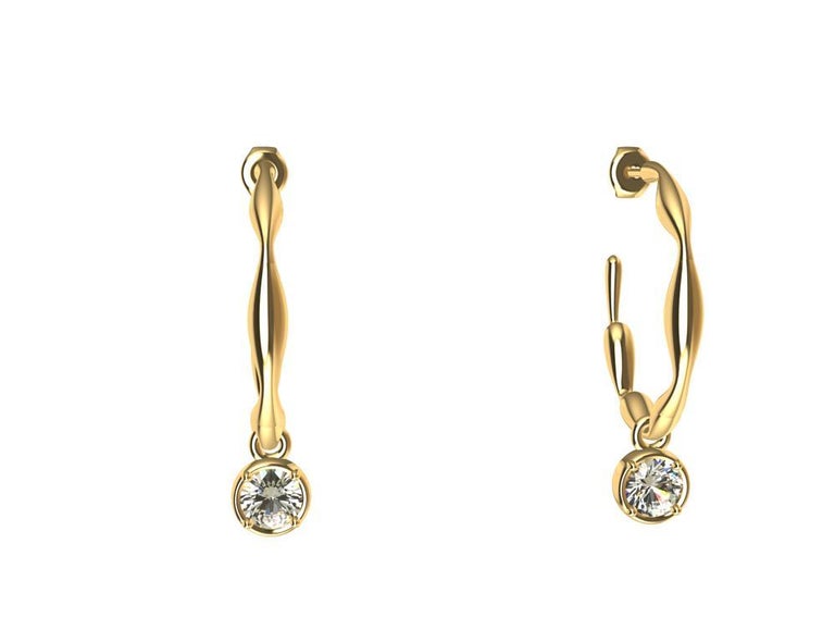 18 Karat Yellow Gold Dangle GIA Diamond Earring Hoops For Sale at 1stDibs
