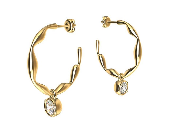 18 Karat Yellow Gold Dangle GIA Diamond Earring Hoops For Sale at 1stDibs