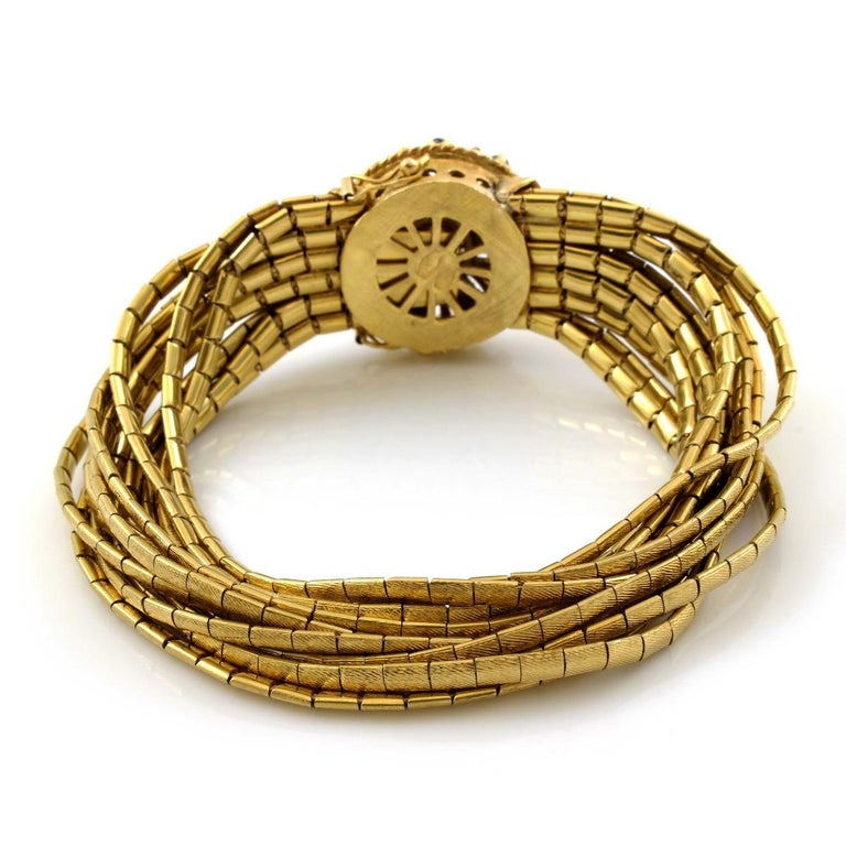 18 Karat Yellow Gold Diamond and Sapphire Vintage Spaghetti Strings ...