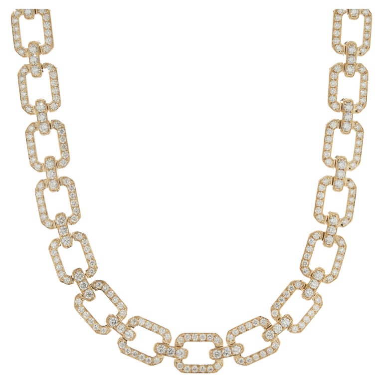 18 Karat Yellow Gold Diamond Buckle Link Collar Necklace For Sale at ...