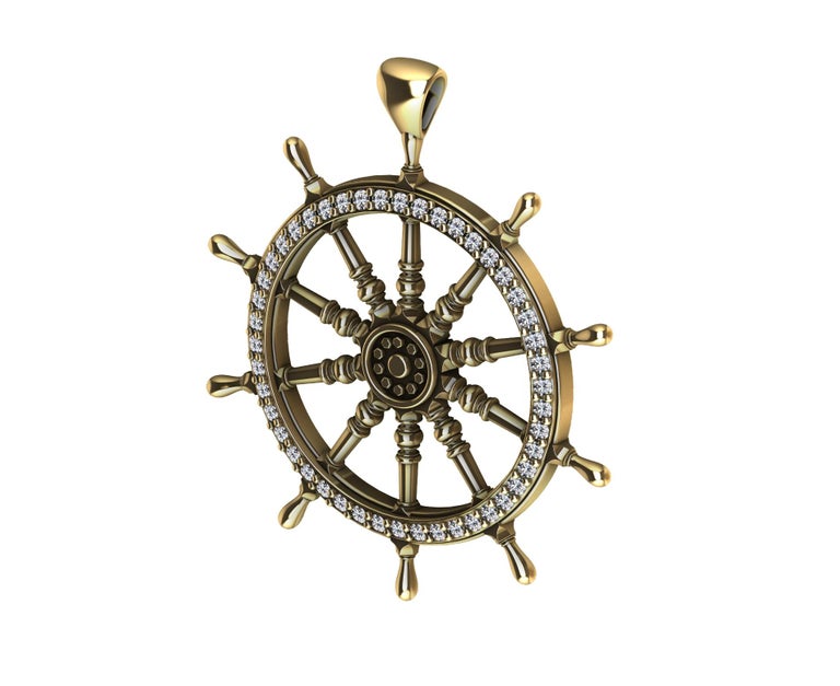 18 Karat Yellow Gold Diamond Captain Sailors Wheel Pendant For Sale at ...