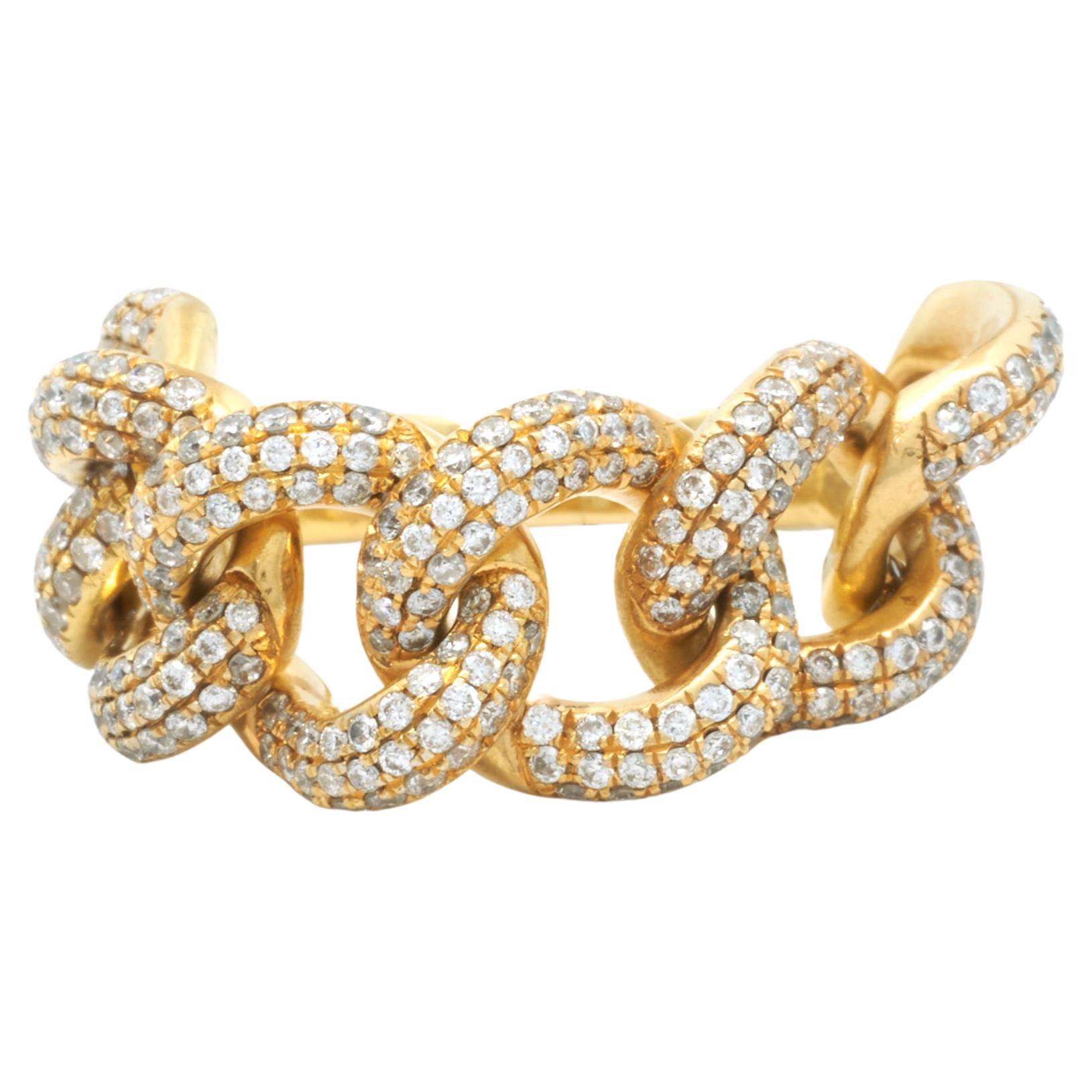 18 Karat Yellow Gold Diamond and Sapphire Chain Link Ring at 1stDibs