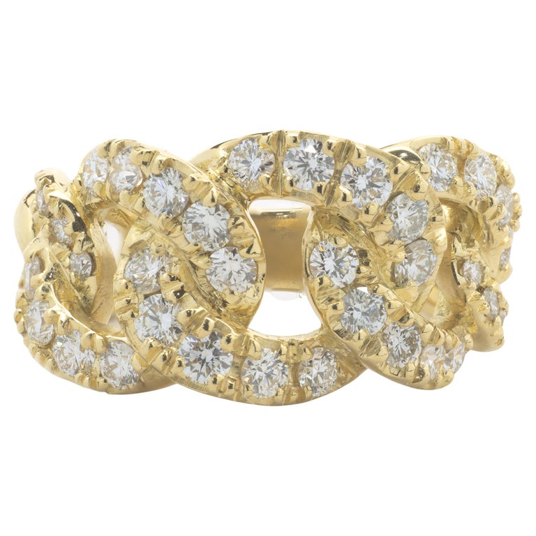 18 Karat Yellow Gold Diamond Cuban Link Ring For Sale at 1stDibs