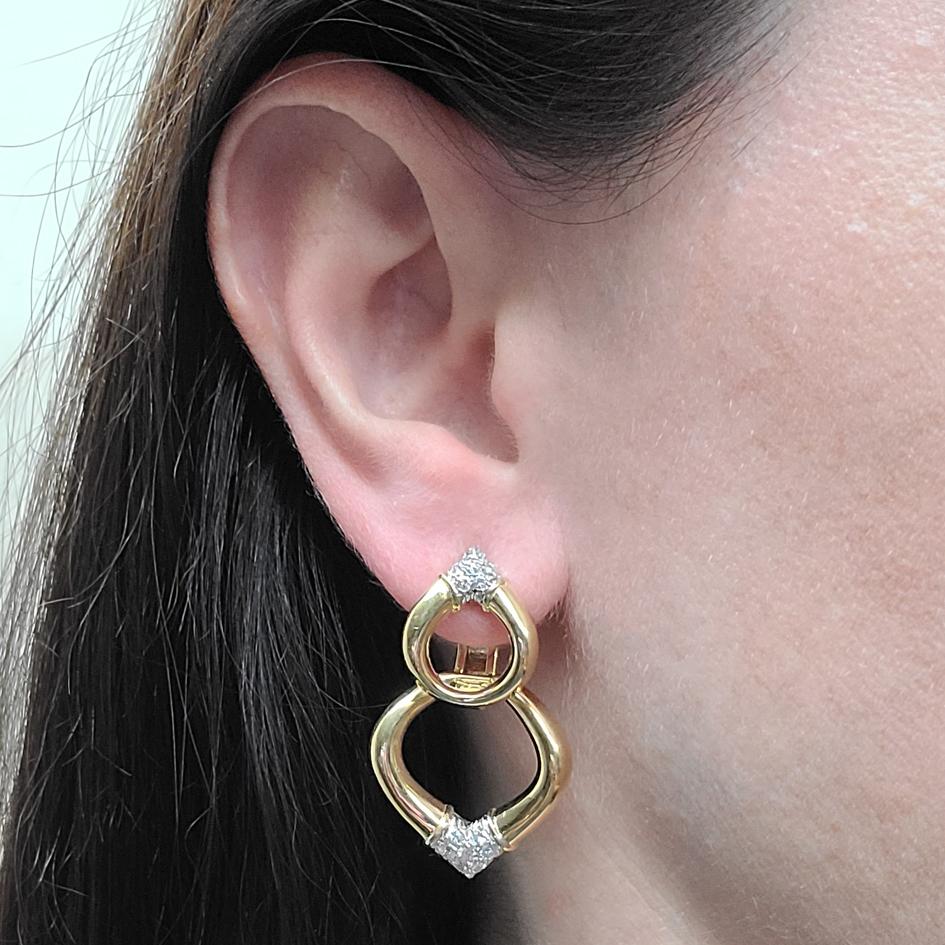 Yellow Gold and Diamond Detachable Door Knocker Earrings For Sale at ...