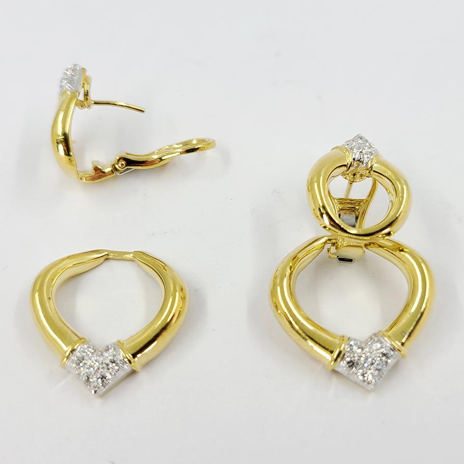 Yellow Gold and Diamond Detachable Door Knocker Earrings For Sale at ...