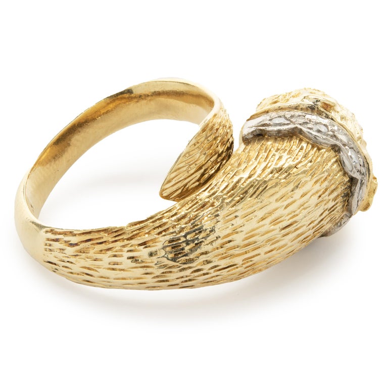 18 Karat Yellow Gold Diamond, Emerald, and Ruby Panther Ring For Sale ...