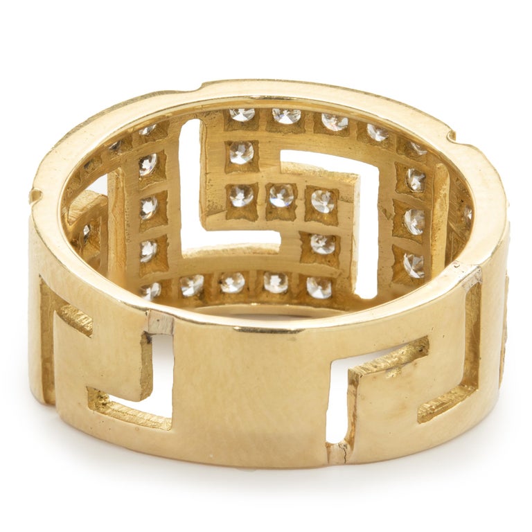18 Karat Yellow Gold Diamond Greek Key Ring For Sale at 1stDibs