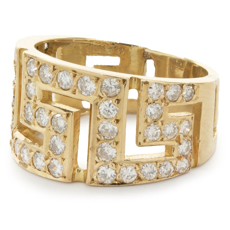 18 Karat Yellow Gold Diamond Greek Key Ring For Sale at 1stDibs