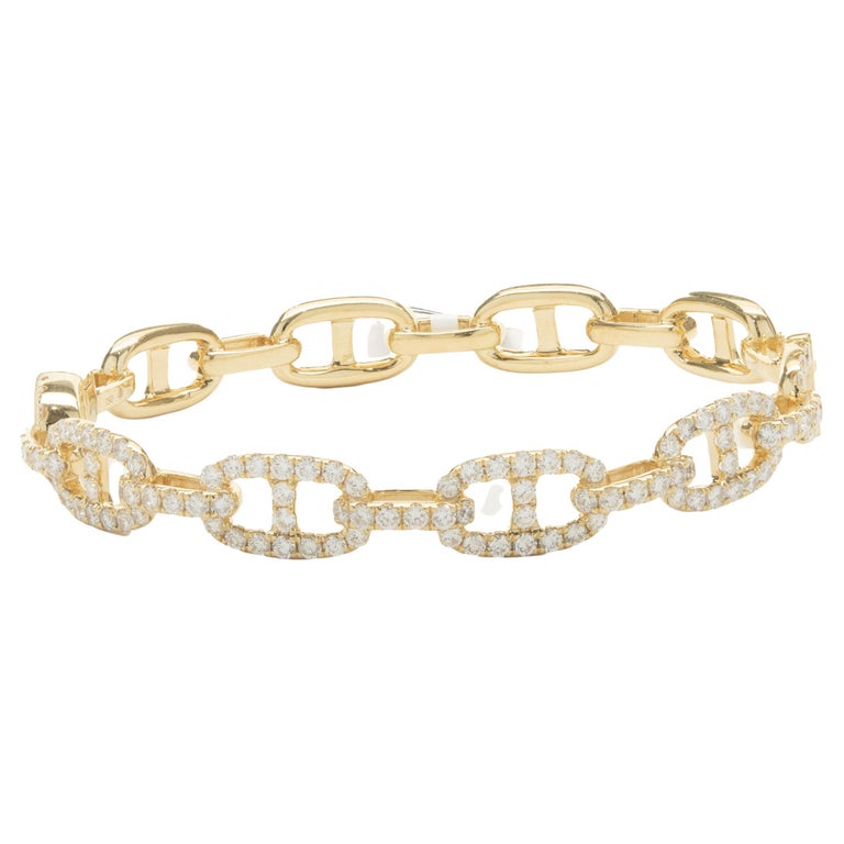 18 Karat Yellow Gold Diamond Gucci Link Hinged Bangle Bracelet For Sale ...