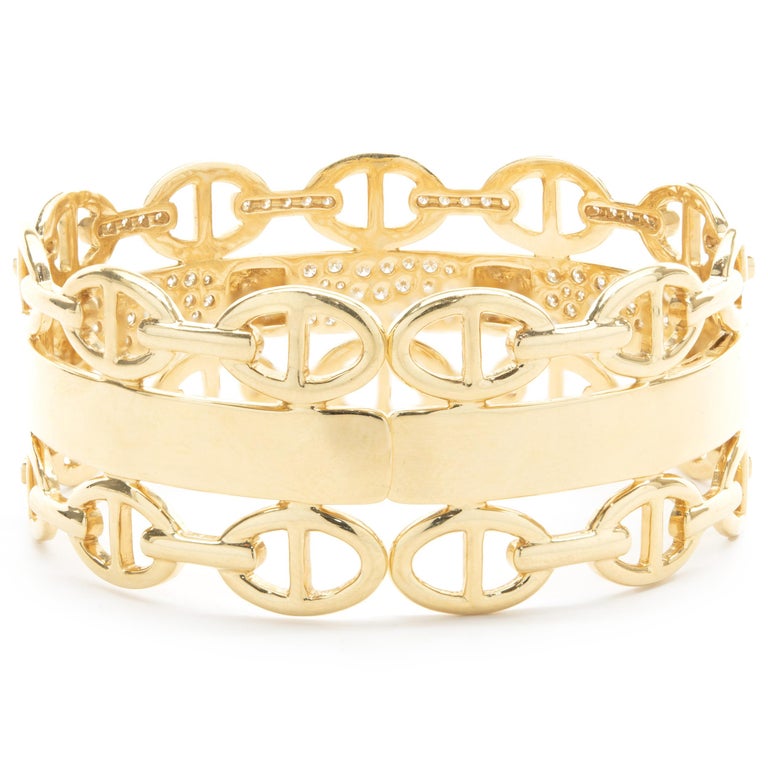 18 Karat Yellow Gold Diamond Gucci Link Spiked Cuff Bracelet For Sale ...