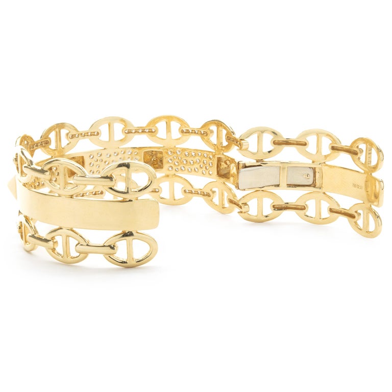 18 Karat Yellow Gold Diamond Gucci Link Spiked Cuff Bracelet For Sale ...