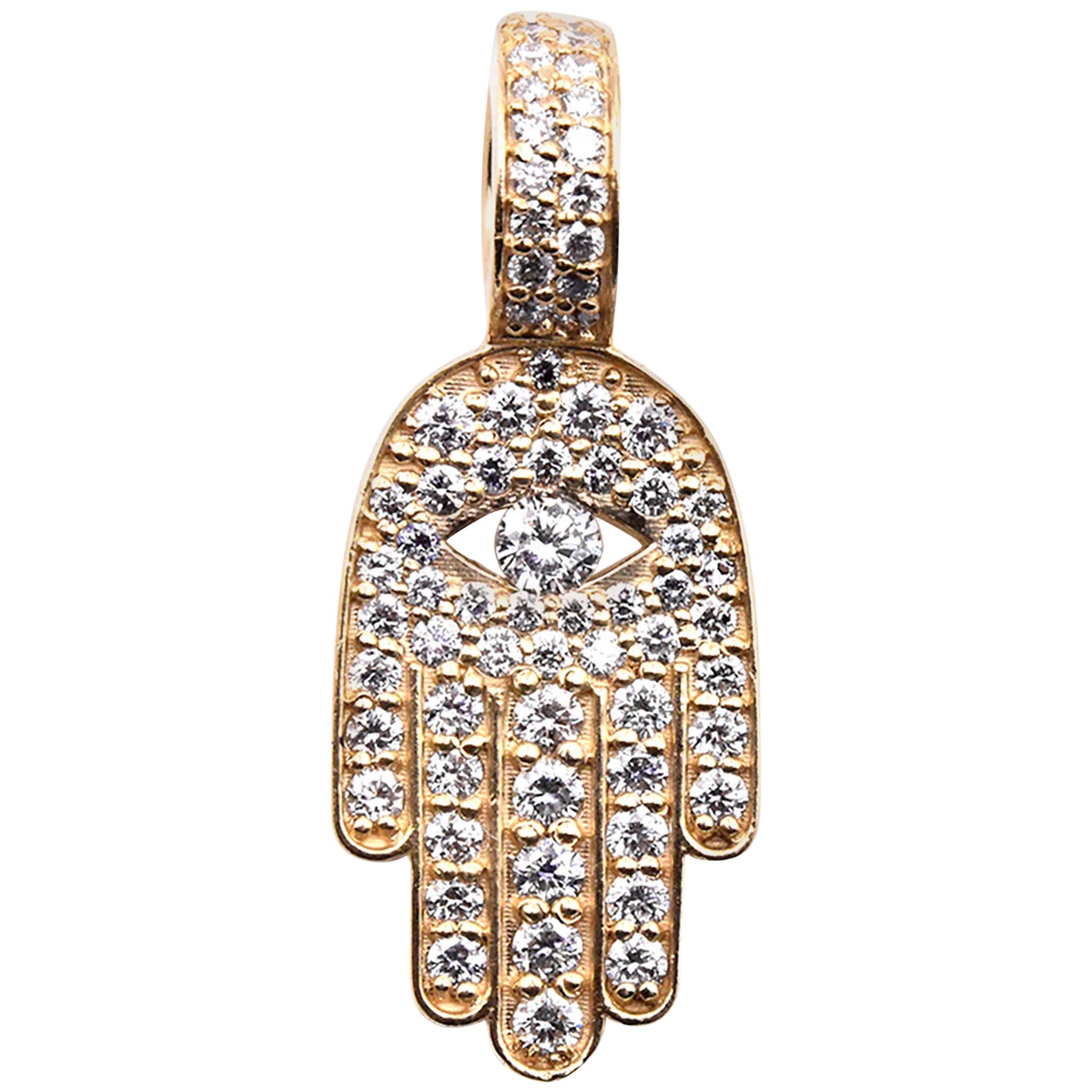 14 Karat White Gold Blue and White Diamond Hamsa Pendant at 1stDibs