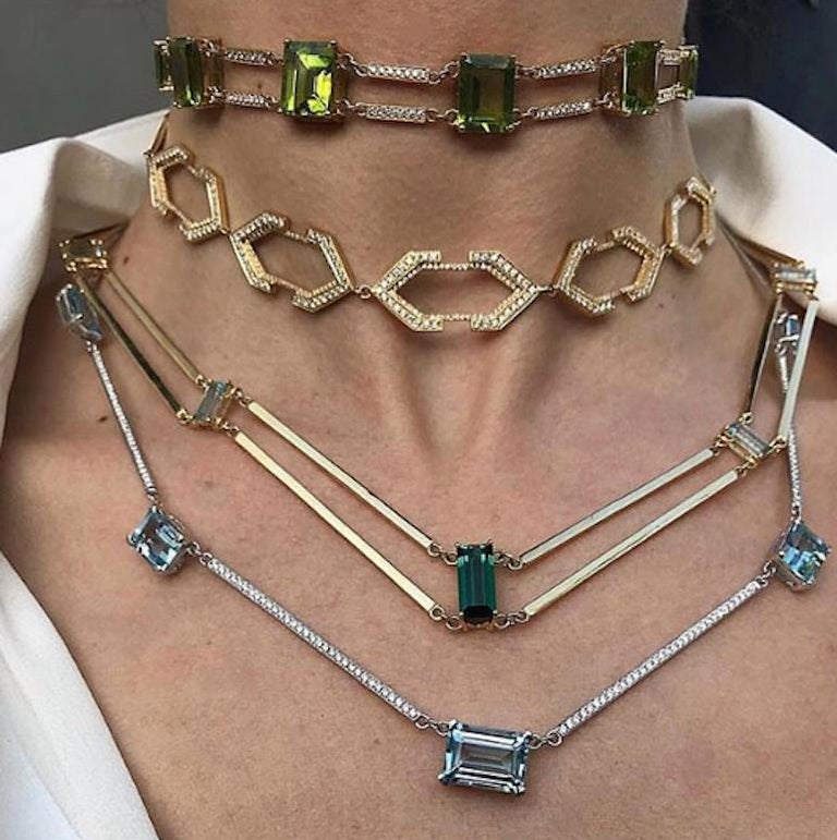 18 Karat Yellow Gold Diamond Hexagon Geometric Choker For Sale at 1stDibs