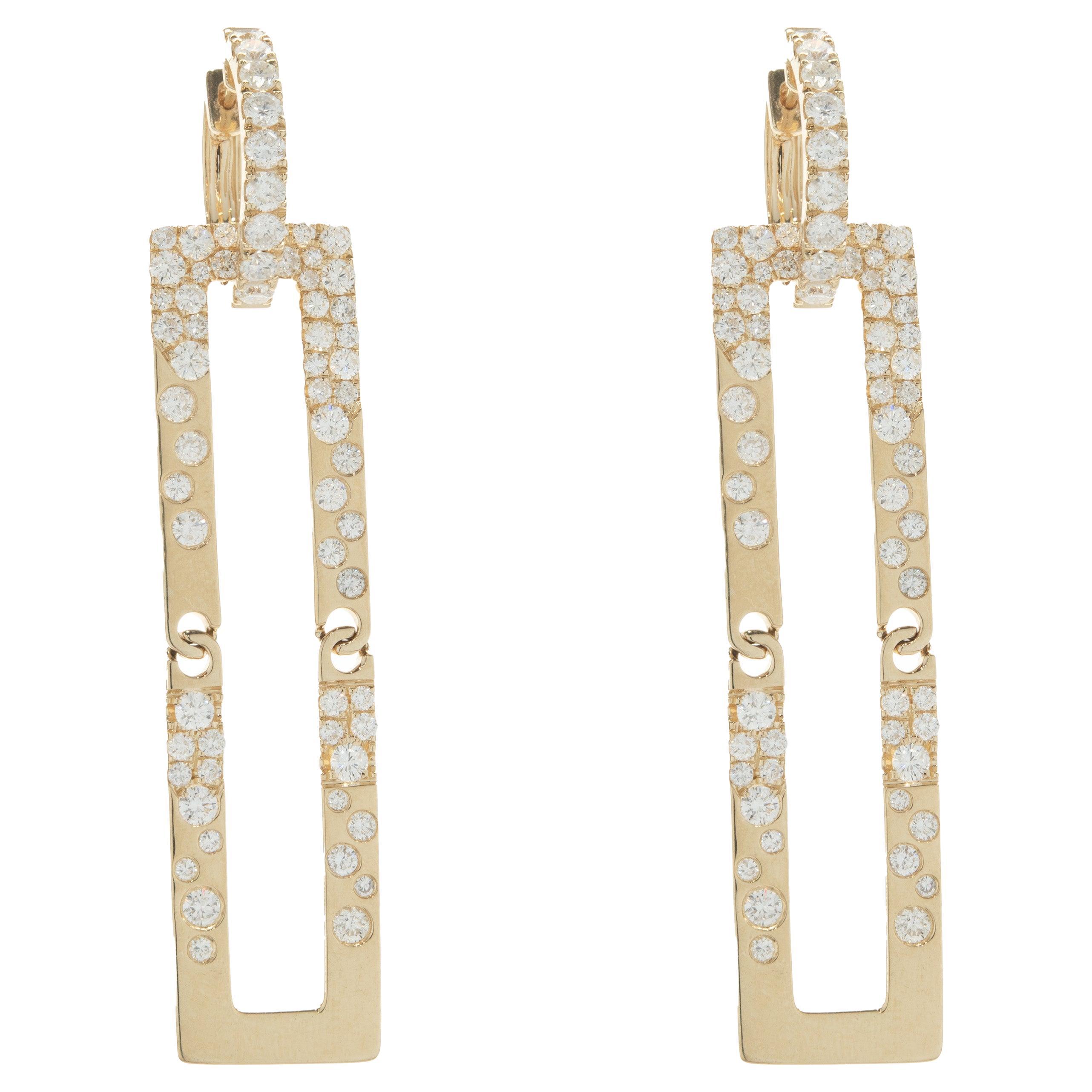 18 Karat Yellow Gold Diamond Hinged Rectangular Drop Earrings For Sale at 1stDibs