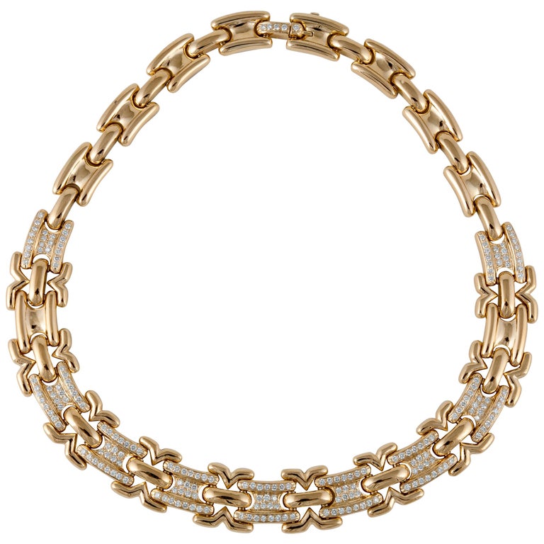 Link Diamond Necklace in 18K Yellow Gold For Sale at 1stDibs