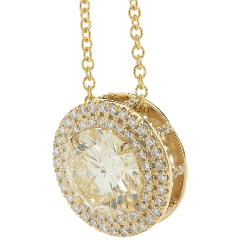 18 Karat Yellow Gold Diamond Necklace with Double Diamond Halo For Sale ...