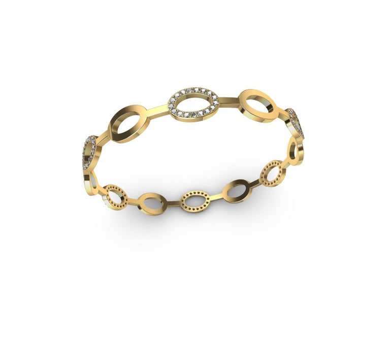 18 Karat Yellow Gold Diamond Oval Bangle For Sale at 1stDibs