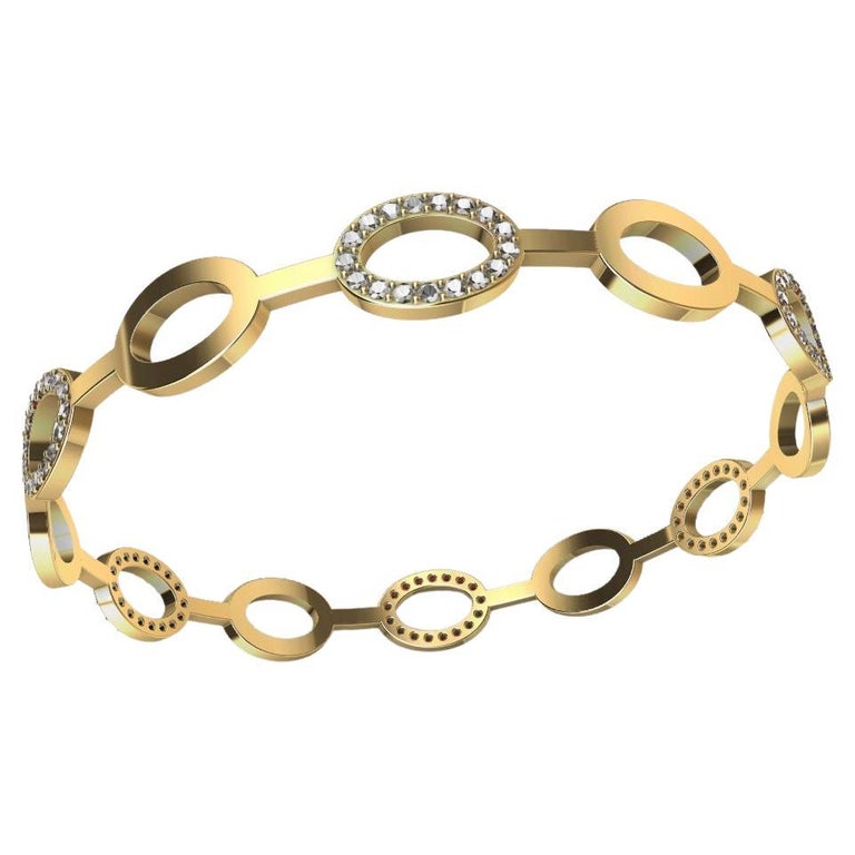 18 Karat Yellow Gold Diamond Oval Bangle For Sale at 1stDibs