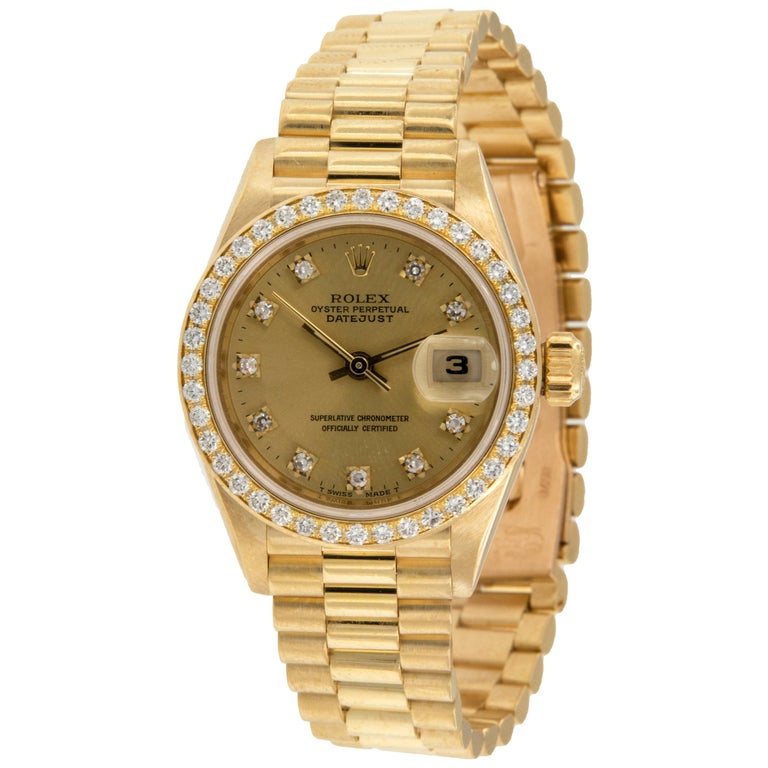 18 Karat Yellow Gold and Diamond Rolex Ladies Presidential Watch #69178 ...