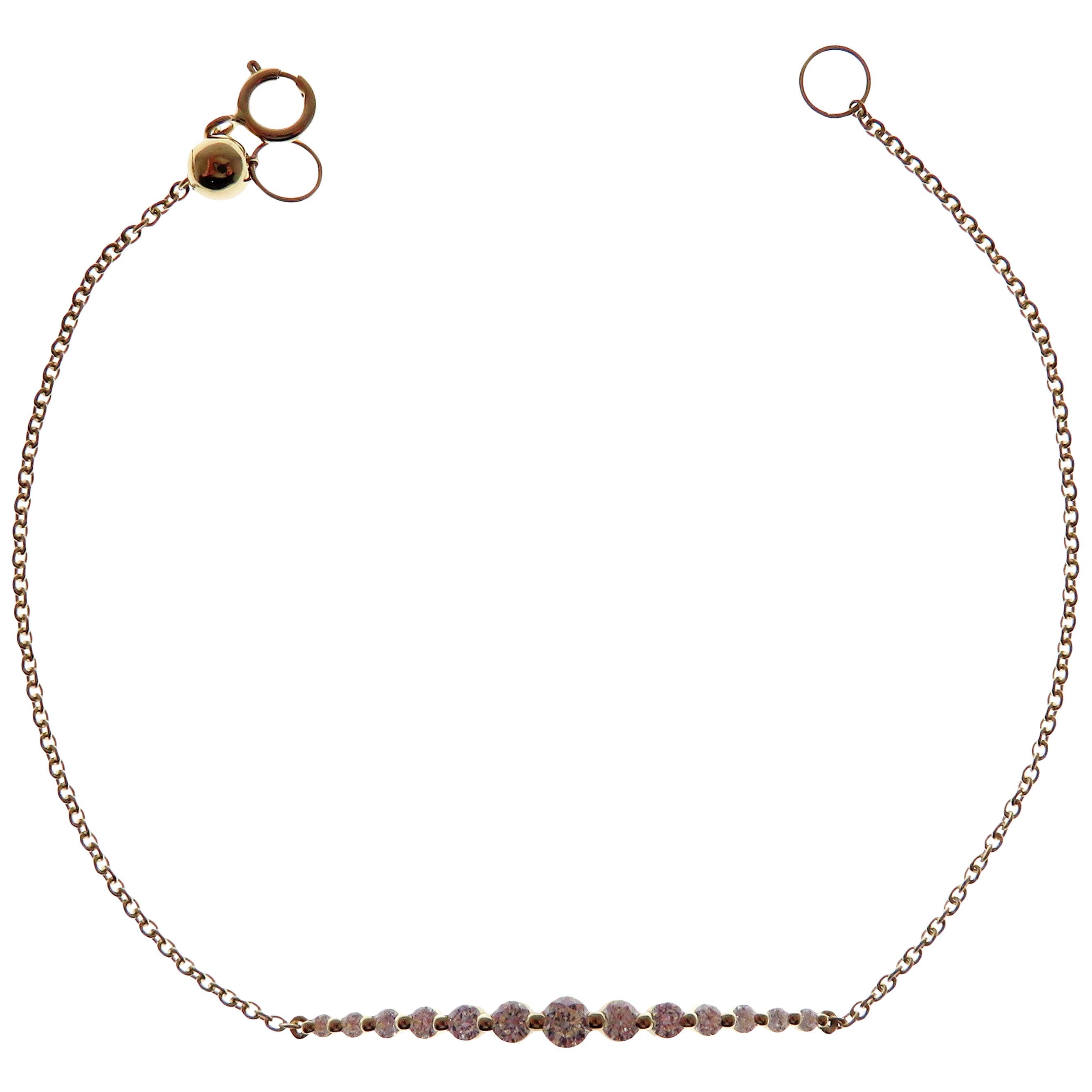 14 Karat Yellow Gold 0.129 Carat Round Diamond Bar Chain Bracelet For ...