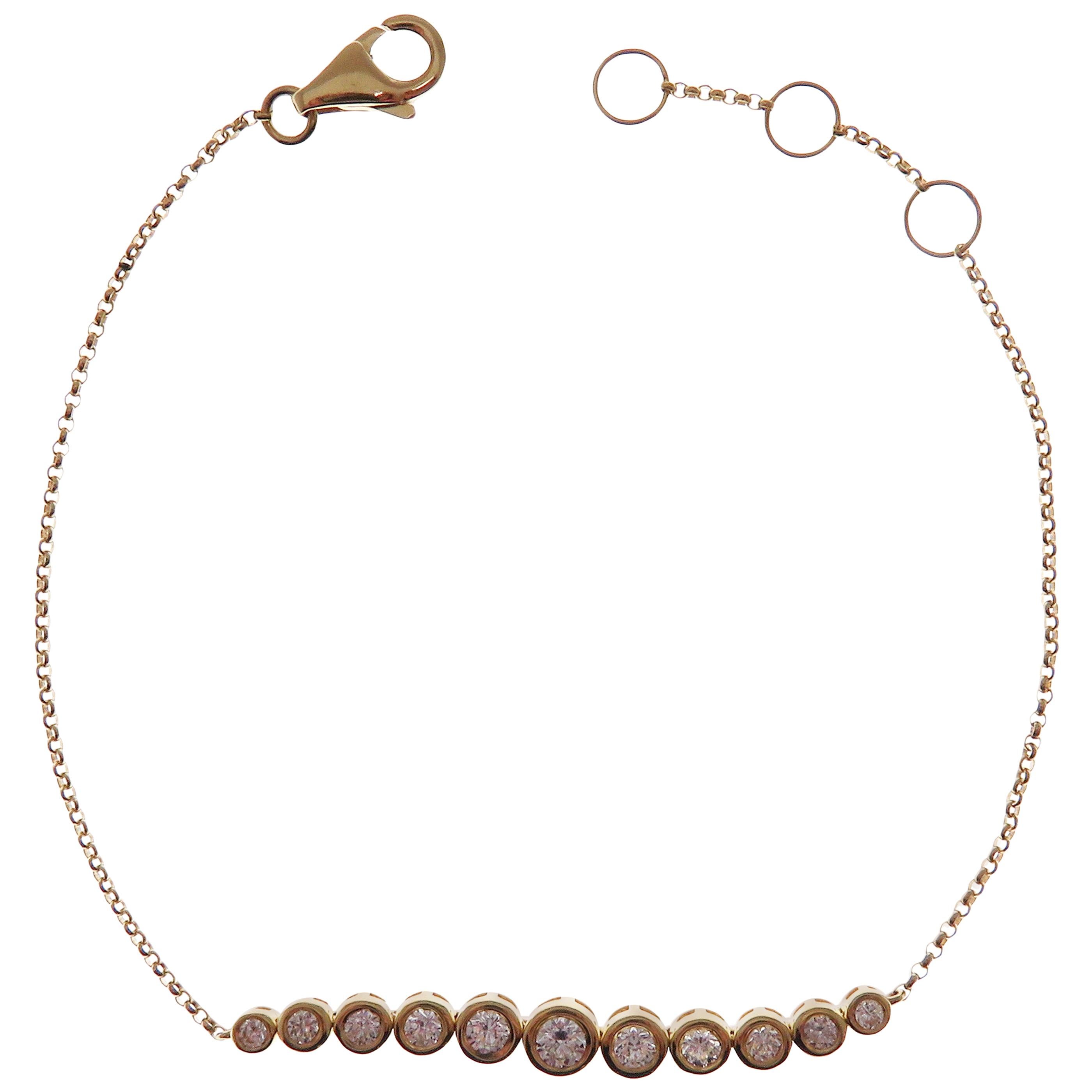 14 Karat Yellow Gold 0.129 Carat Round Diamond Bar Chain Bracelet For ...