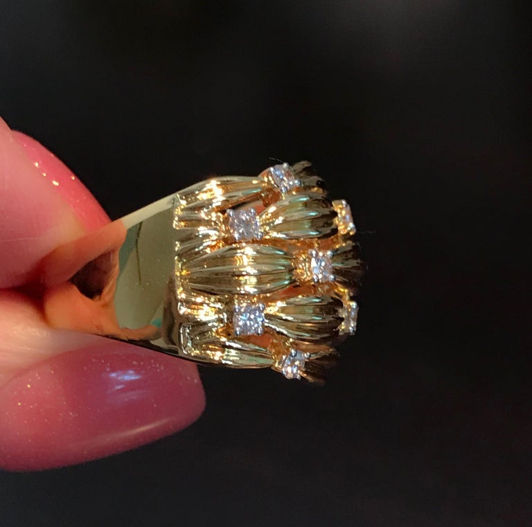 18 Karat Yellow Gold Diamond Set Basket Weave Dress Ring For Sale at ...